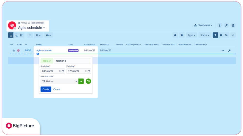 Agile schedule in BigPicture. How to set it up? | BigPicture