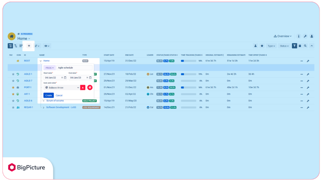 Agile schedule in BigPicture. How to set it up? | BigPicture