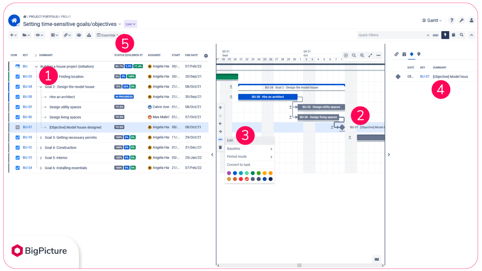How to set objectives, goals in BigPicture? | BigPicture